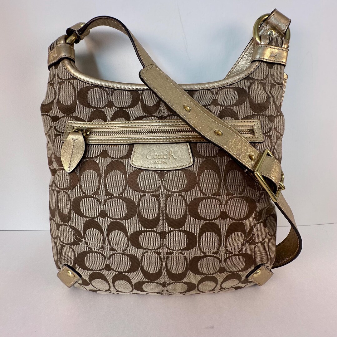 Coach F14689 Signature Crossbody Shoulder Bag, Gold Beige, EUC small ...