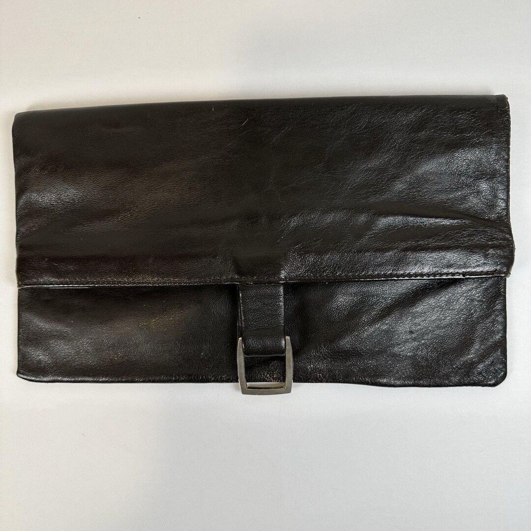 Horchow Collection Espresso Brown Foldover Clutch Vintage French Design ...