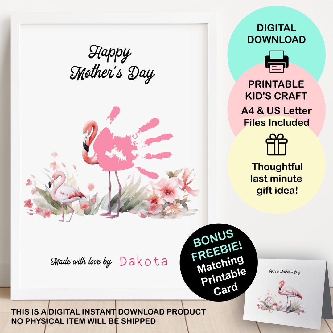 Printable Mother's Day Handprint Art Gift, Flamingo, Kid's Craft, Last ...