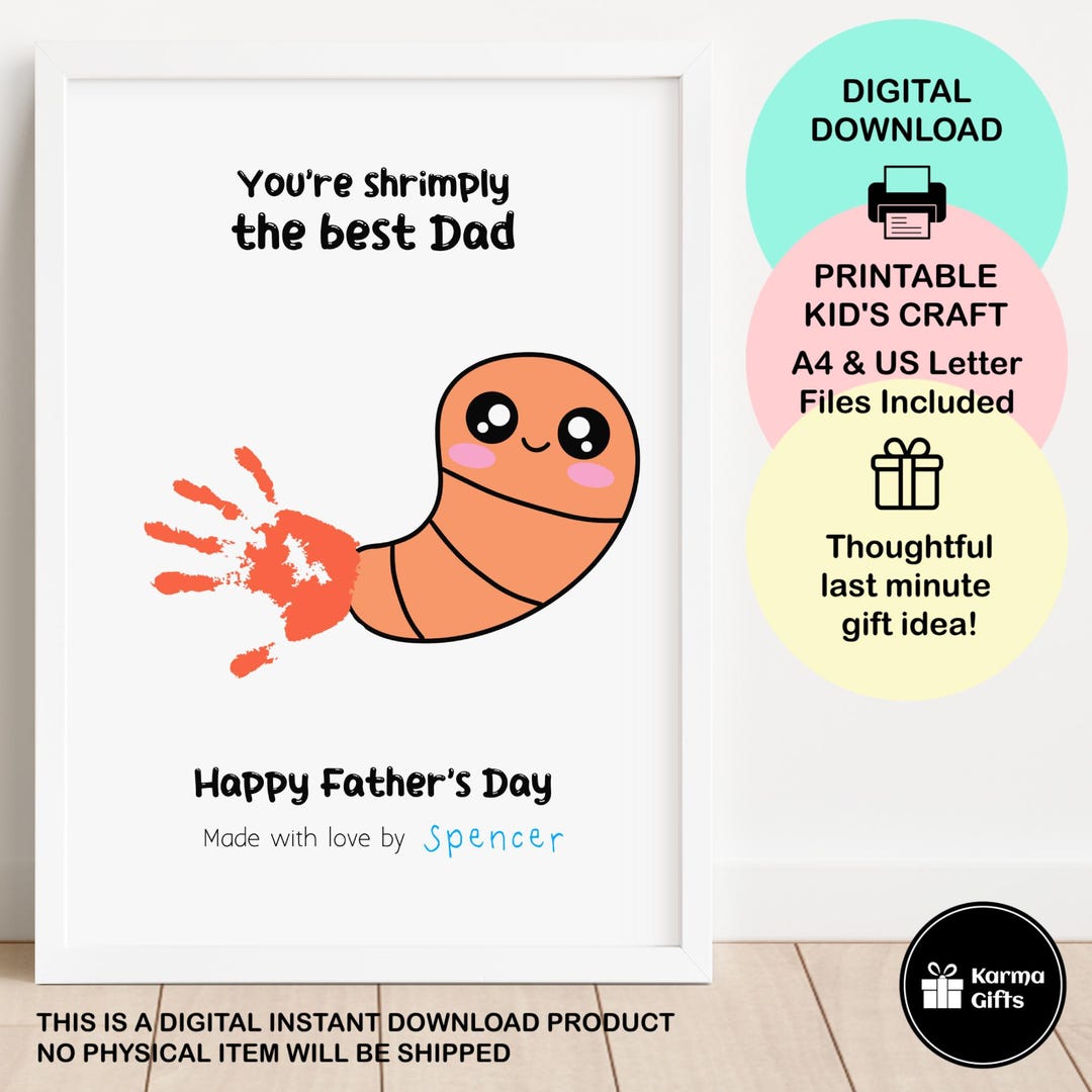 Printable Shrimp Father's Day Handprint Art, Kid's DIY Craft, Gift From ...