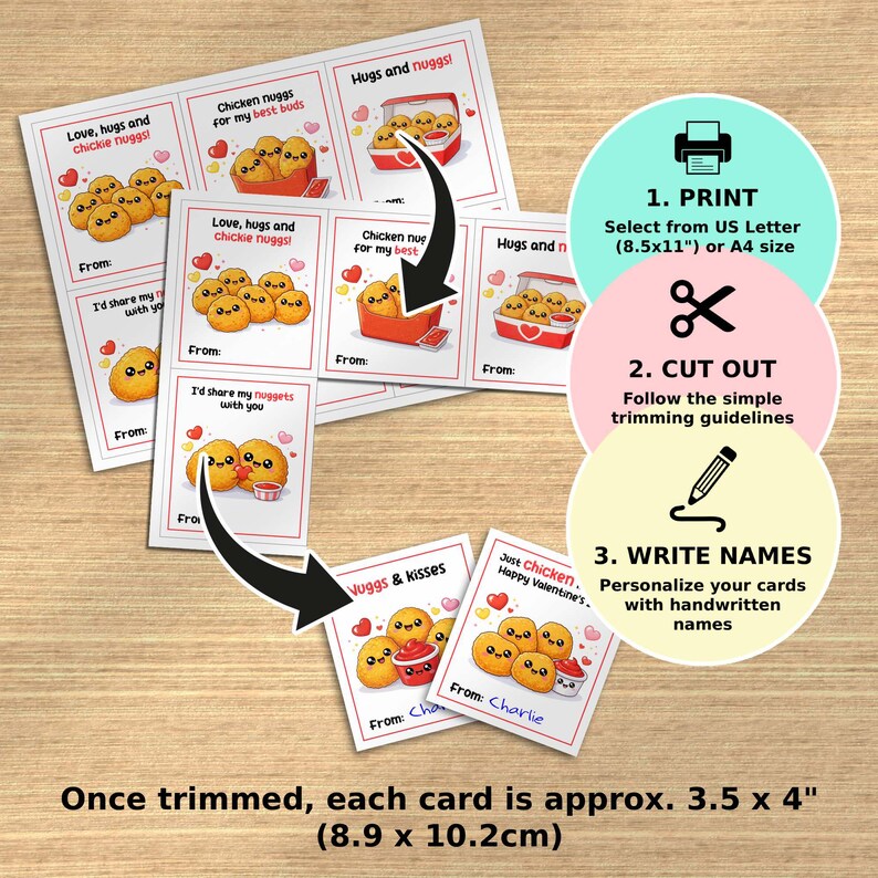 Chicken Nugget Valentines Cards for Kids, Cute Funny Fast Food Puns ...