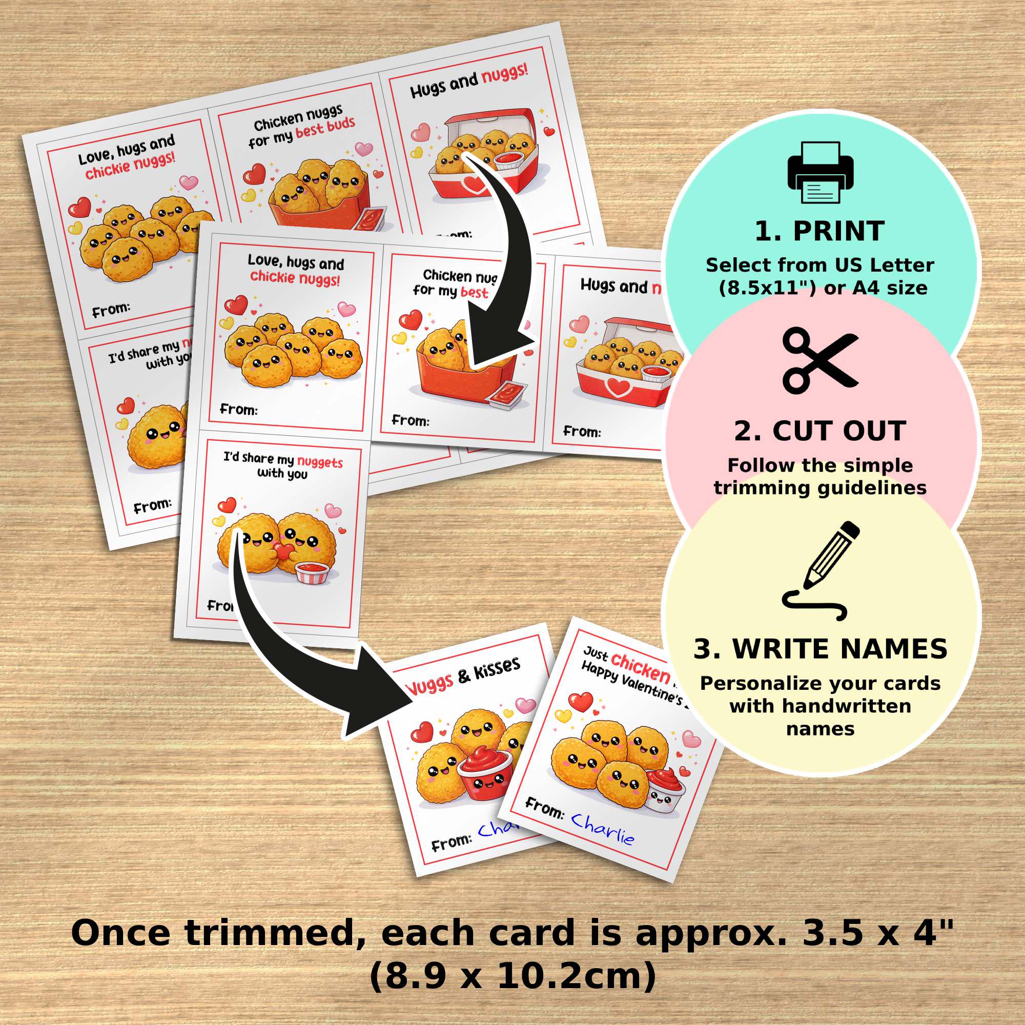 Chicken Nugget Valentines Cards for Kids, Cute Funny Fast Food Puns ...
