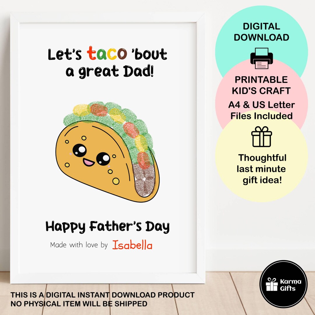 Printable Taco Father's Day Gift, Kid's Fingerprint Art, Taco Craft ...