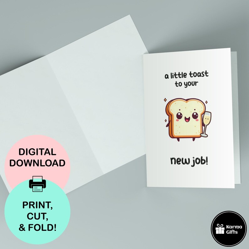 Printable New Job Toast Card, Funny Food Pun Card, Cute A6 ...