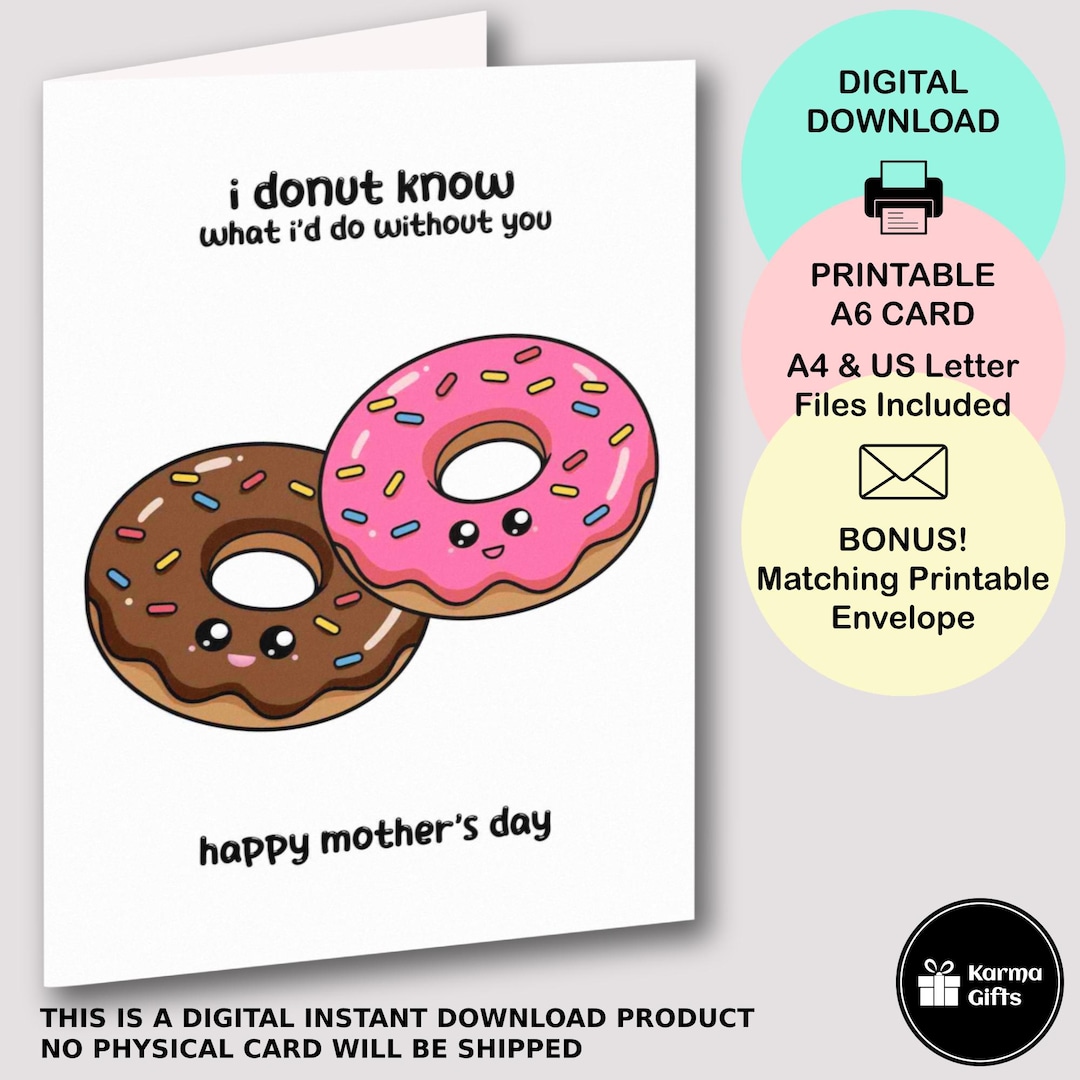 Printable Donut Mother's Day Card, Funny Donut Pun Happy Mothers Day ...