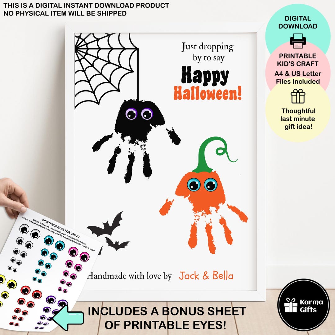 Halloween Spider Pumpkin Handprint Craft, Kids Art Printable, Last ...
