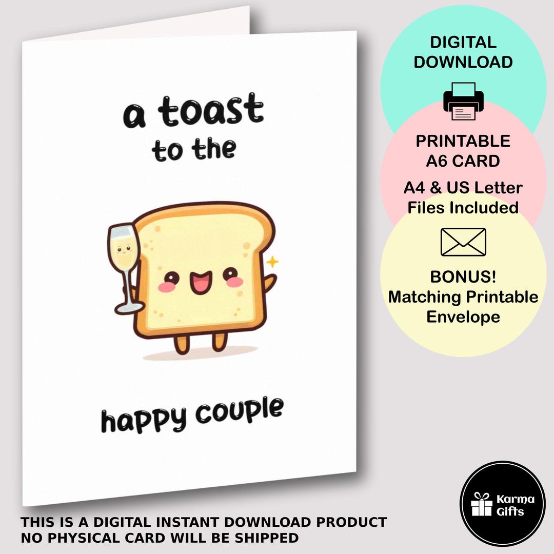 Printable Wedding Engagement Toast Card, Funny Food Pun Card, Cute A6 ...