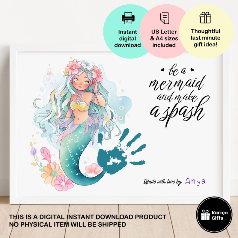 Printable Mermaid Handprint Art, Be a Mermaid Make a Splash, Last ...