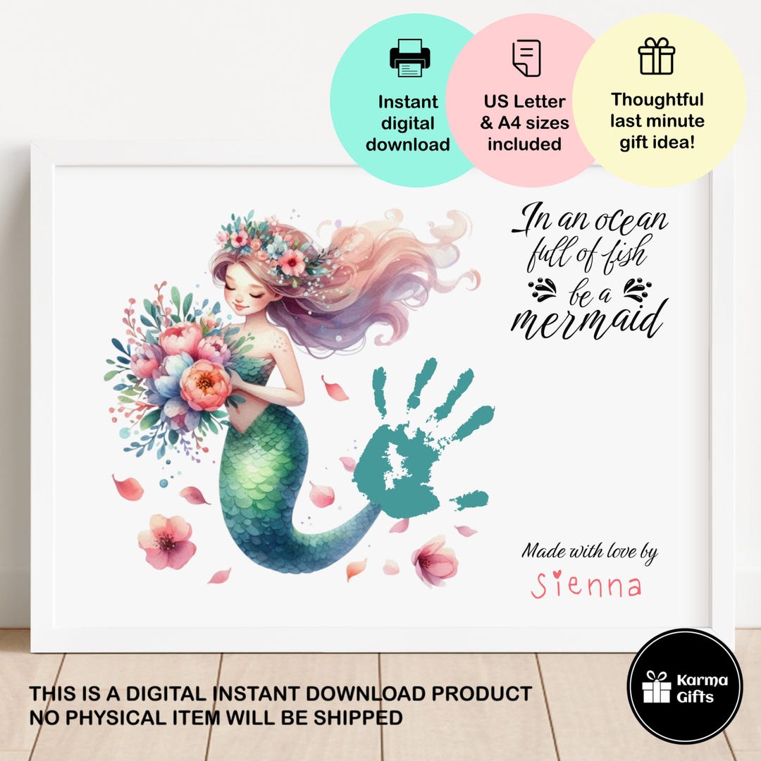 Printable Mermaid Handprint Art, Be a Mermaid, Last Minute Gift Idea ...