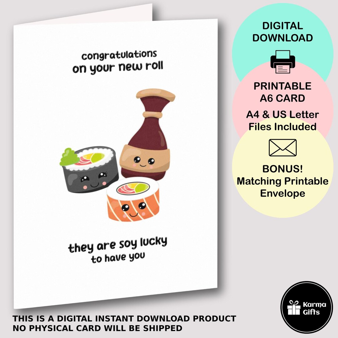 Printable New Job Congrats Sushi Pun Card, Funny Work Colleague A6 ...