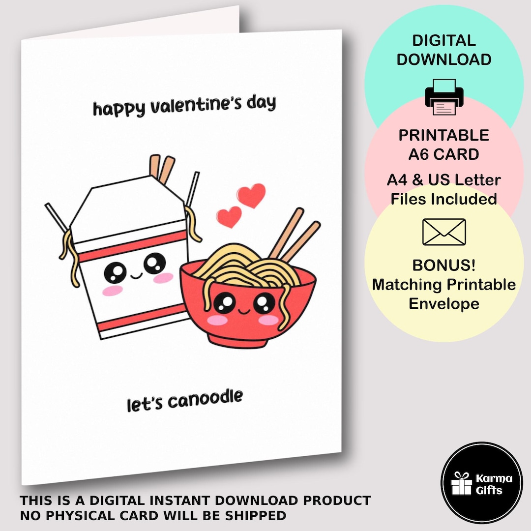 Printable Noodle Valentine's Day Card, Funny Noodle Lovers Card, Cute ...