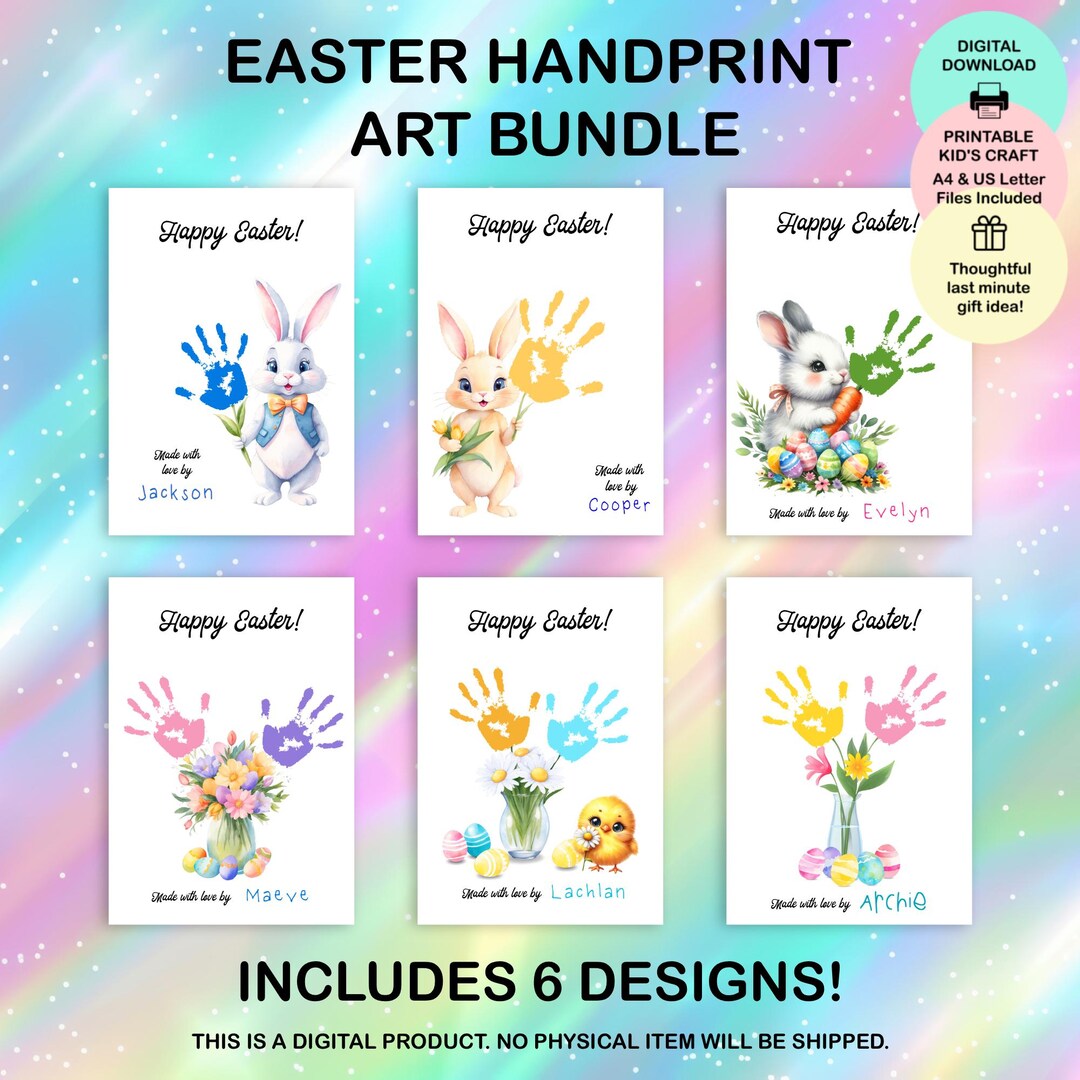 Easter Handprint Art Bundle, Kids Printable Painting Craft, Class Set ...