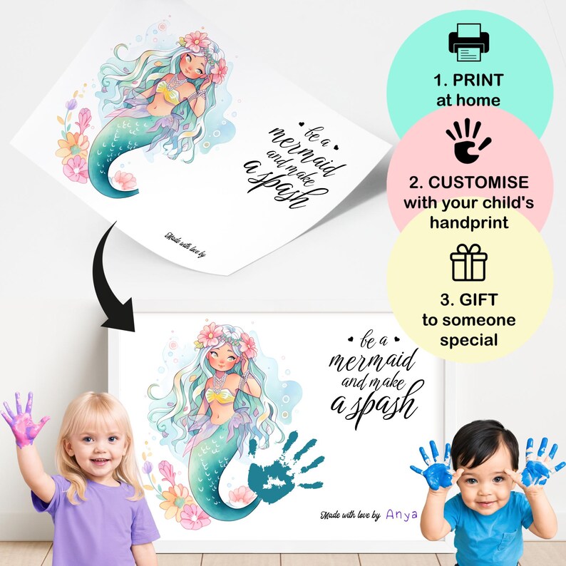 Printable Mermaid Handprint Art, Be a Mermaid Make a Splash, Last ...