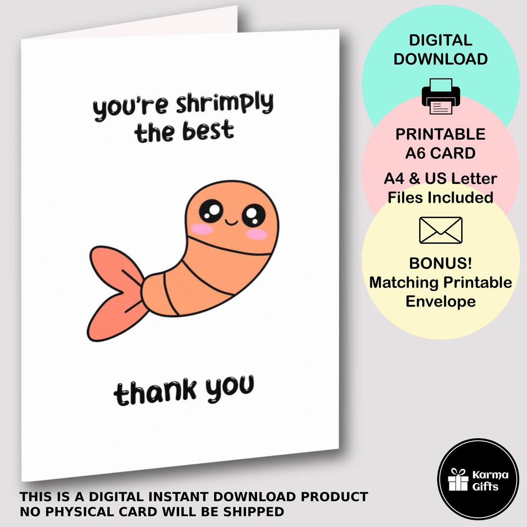 Printable You're Shrimply the Best Thank You Card, Funny Shrimp Pun A6 ...
