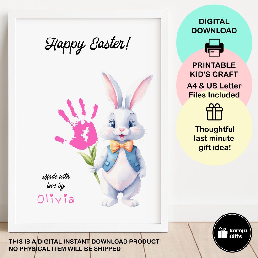 Printable Easter Handprint Art, Kid's DIY Easter Bunny Craft Activity ...