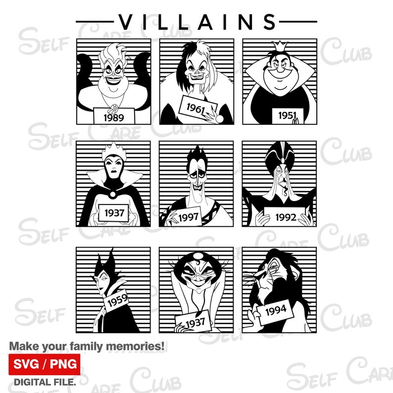 Disney Villains Mugshot Jail Line up Digital Art – Ursula, Cruella ...