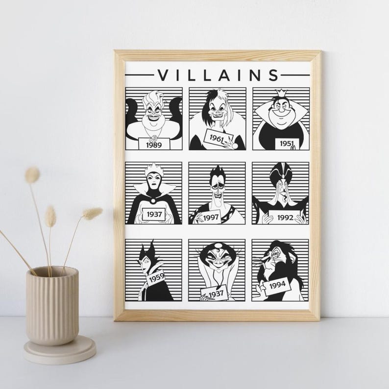 Disney Villains Mugshot Jail Digital Art – Ursula, Cruella, Evil Queen ...