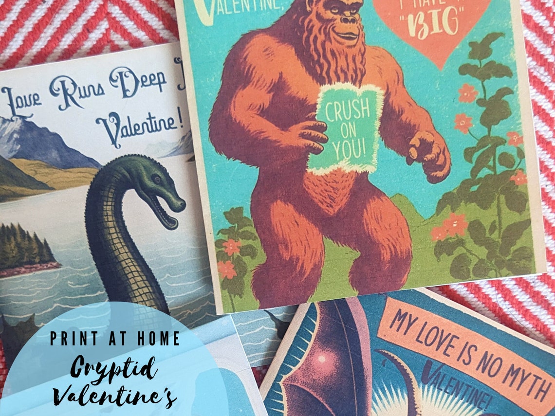 Print at Home Vintage Inspired Cryptid Valentine's - Etsy