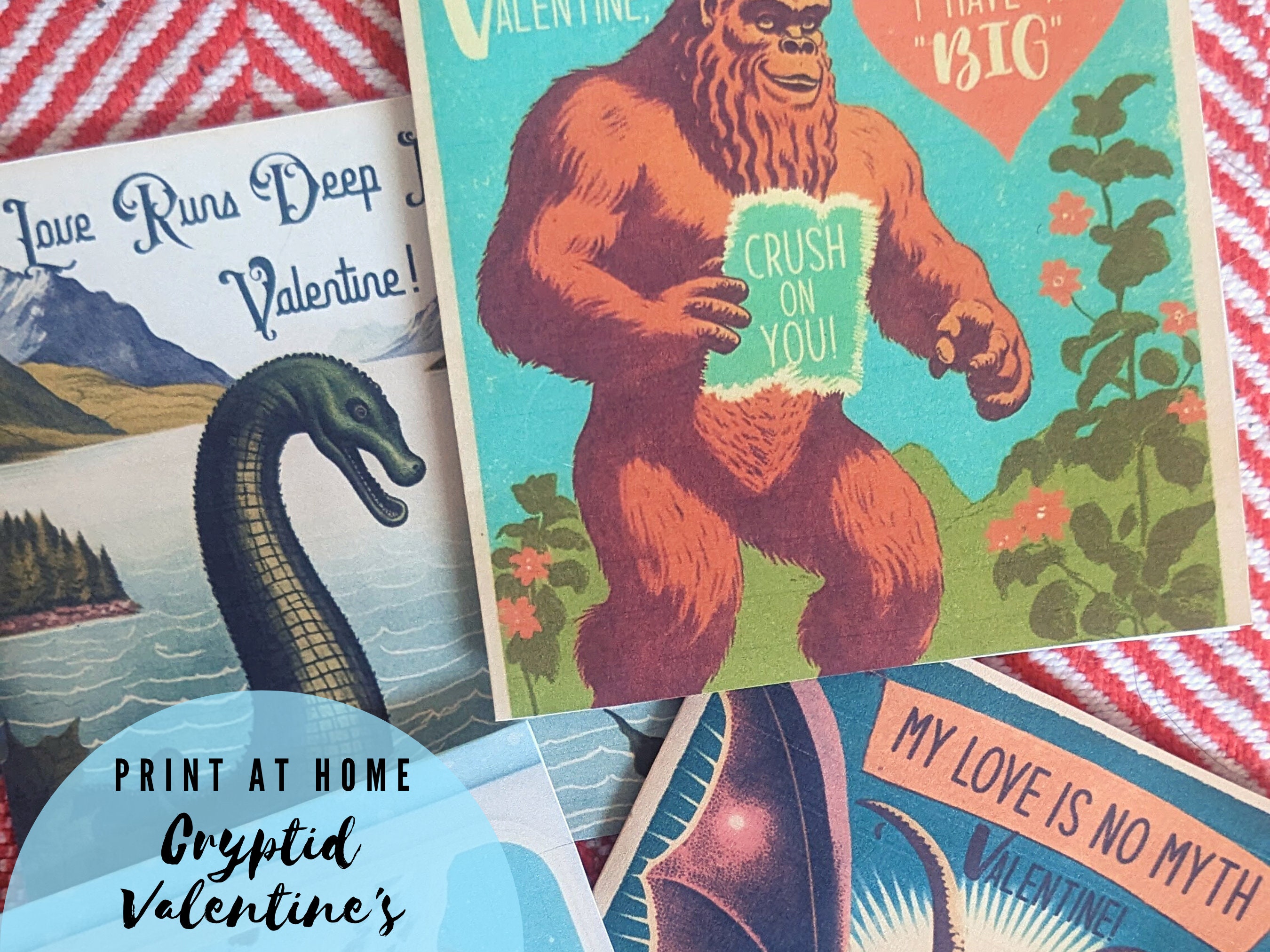 Print at Home Vintage Inspired Cryptid Valentine's - Etsy