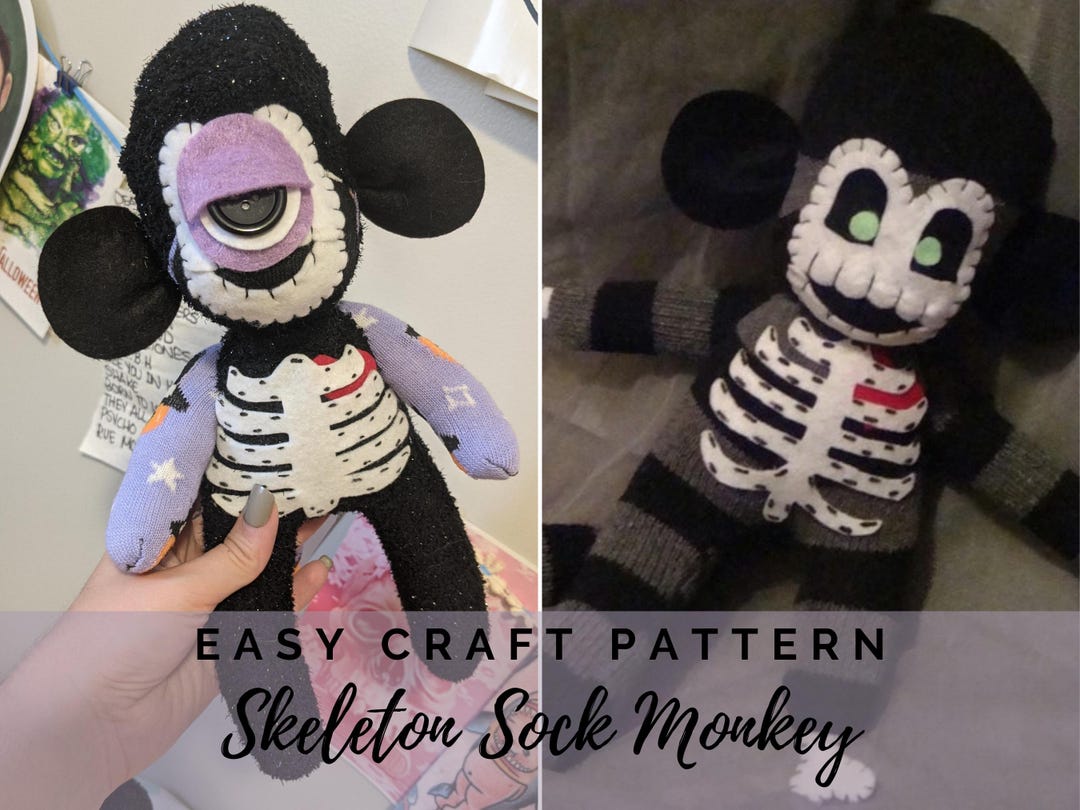 PDF PATTERN: Skeleton Sock Monkey / Zombie Sock Monkey With ...