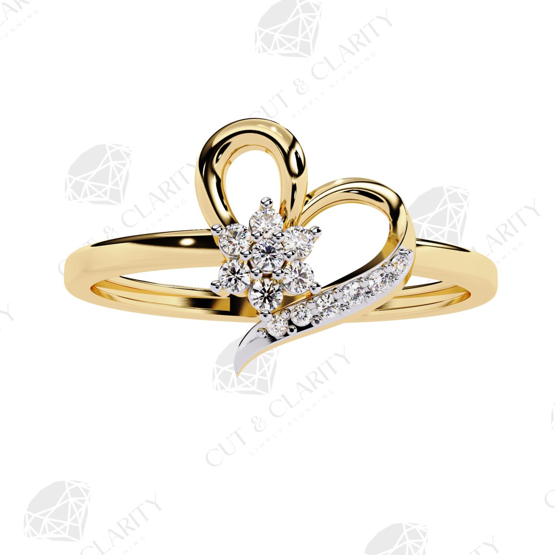 Dainty 14k Gold Heart Promise Ring for Her Art Deco Style Minimalist ...