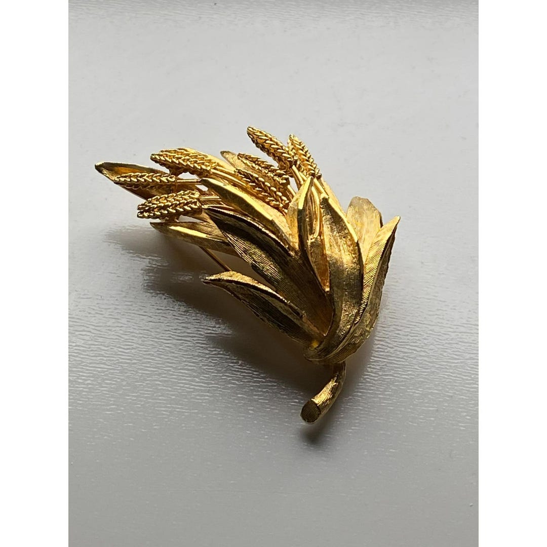 Signed Vintage 1950's BSK Gold-tone Wheat Sheaf Brooch Pin Botanical ...