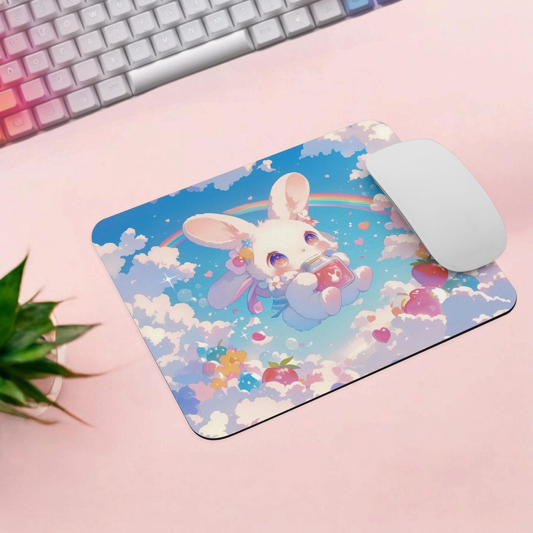 Kawaii Bunny Mouse Pad: Pastel Rainbow, Strawberry Jam - Etsy