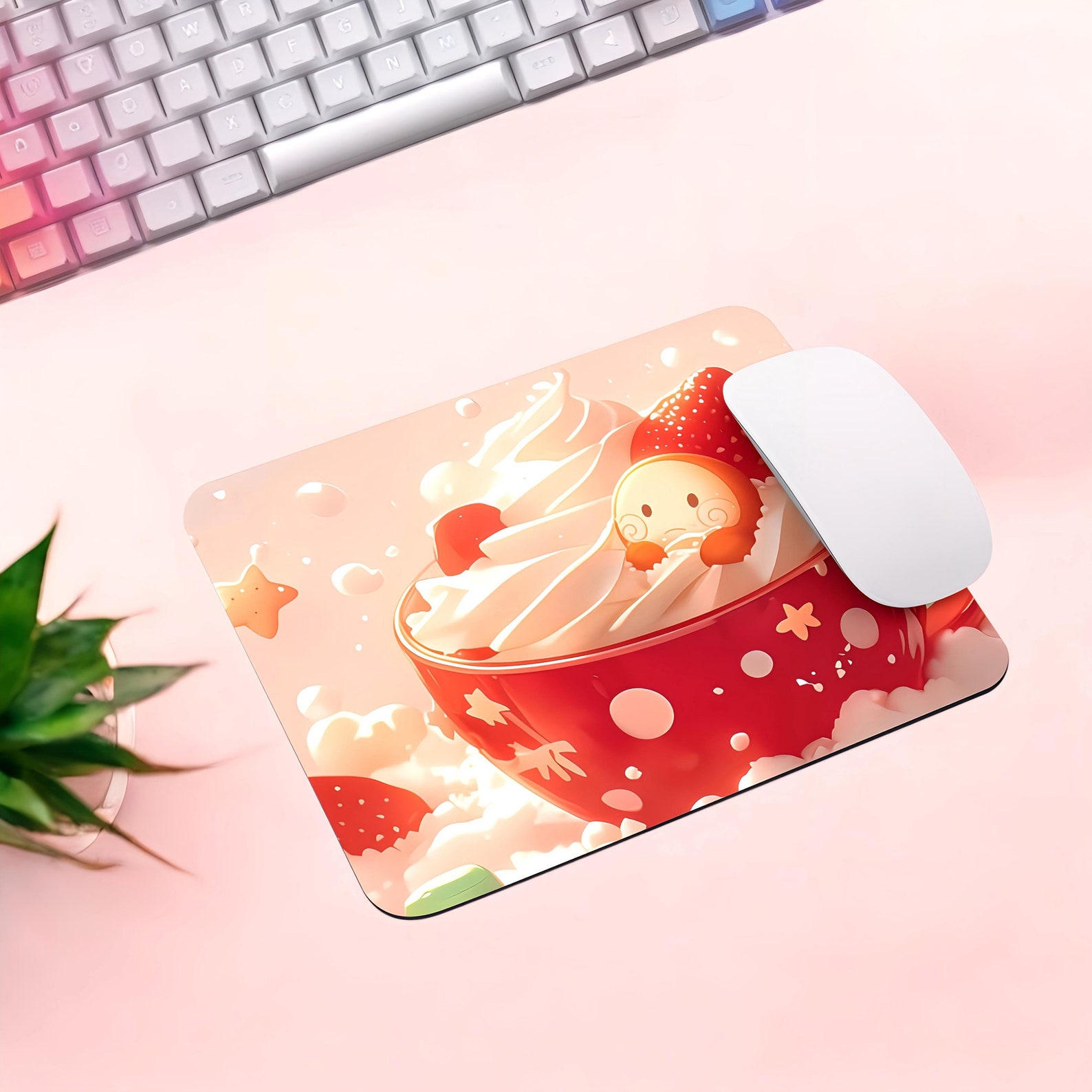 Strawberry Cream Mouse Pad, Character Mouse Pad, Dessert-themed Mouse ...