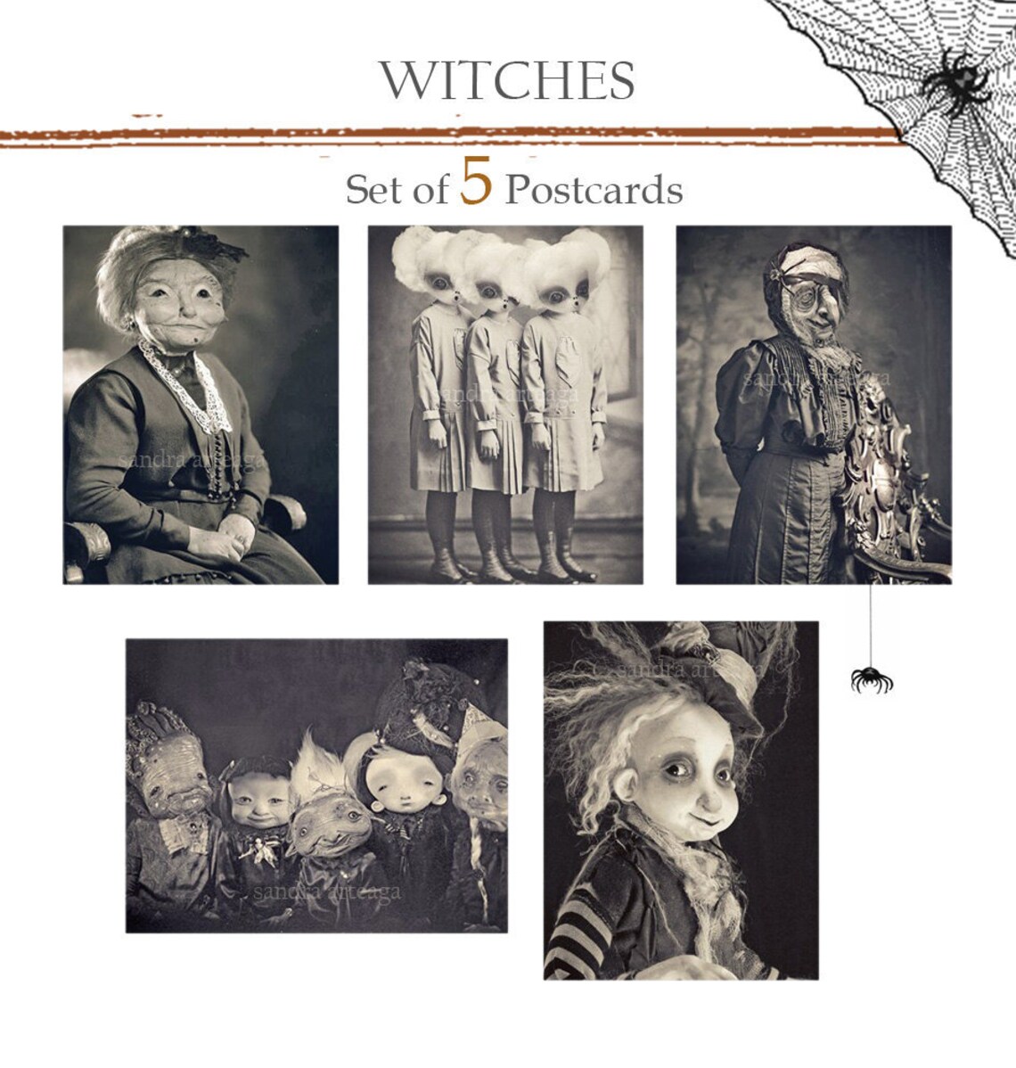 WITCHES Set of 5 Halloween Postcards Monsters Art Doll - Etsy