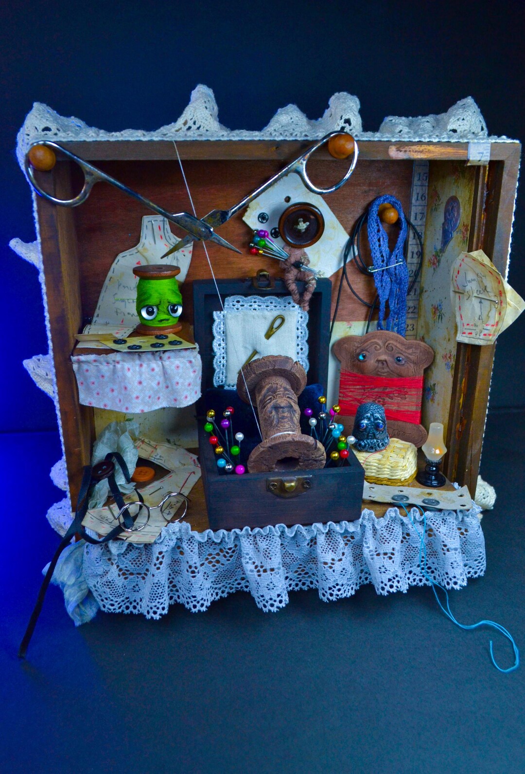 Memento Mori Sewing Shadow Box – OOAK Doll Art Relic Diorama, Oddities ...