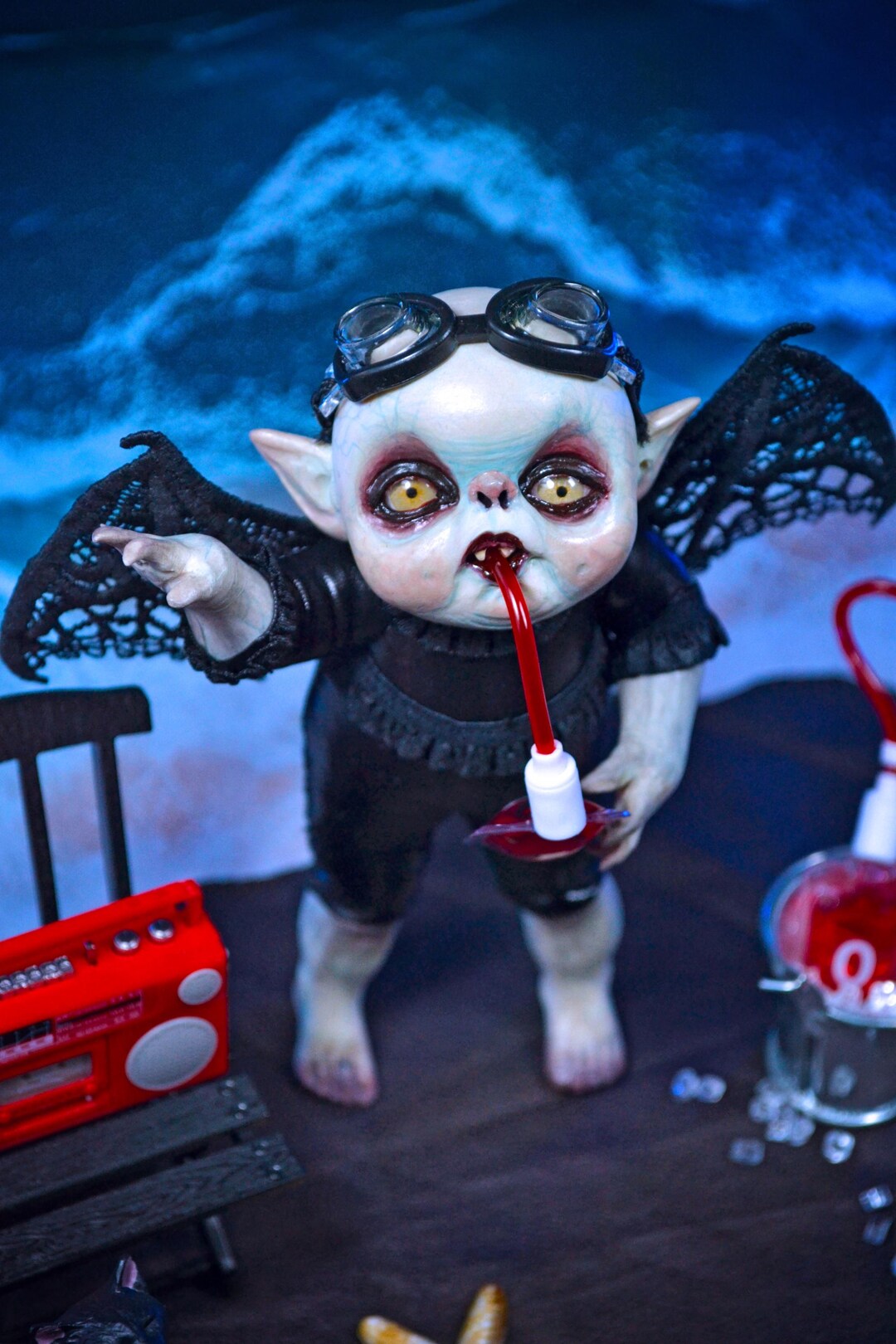 RESERVED! OOAK Vampire Art Doll - Gothic Monster Sculpture, Articulated ...