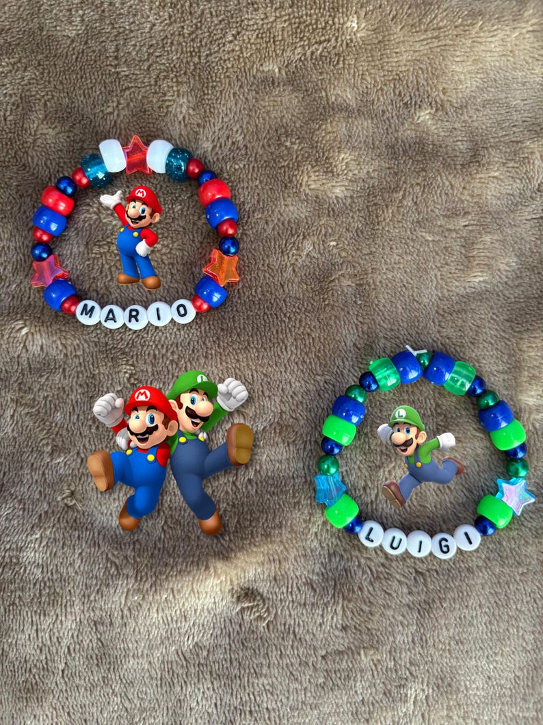 Mario Beaded Kandi Bracelets Princess Peach Princess Daisy Luigi Rave ...