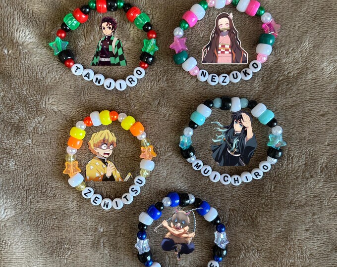 Demon Slayer Kandi Beaded Bracelets Tanjiro Nezuko Zenitso Muichiro ...