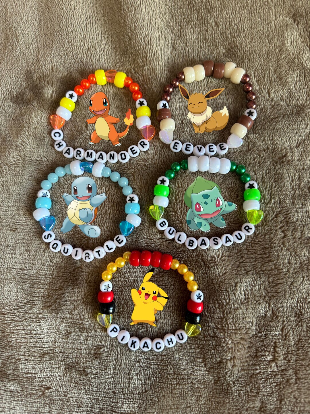Starter Pokémon Kandi Beaded Bracelets, Charmander, Eevee, Squirtle ...