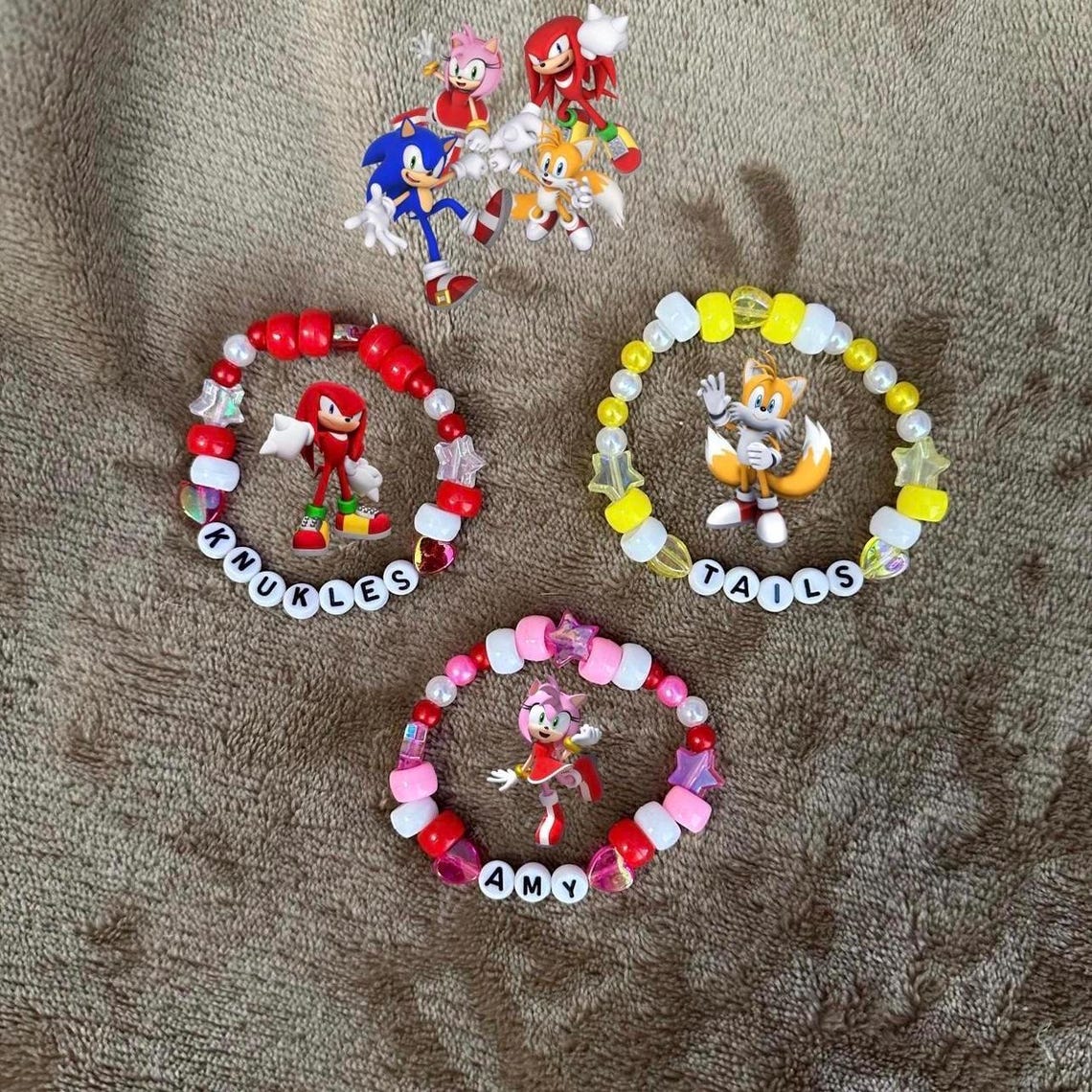 Sonic the Hedgehog Beaded Kandi Bracelets Knuckles Shadow Tails Amy ...
