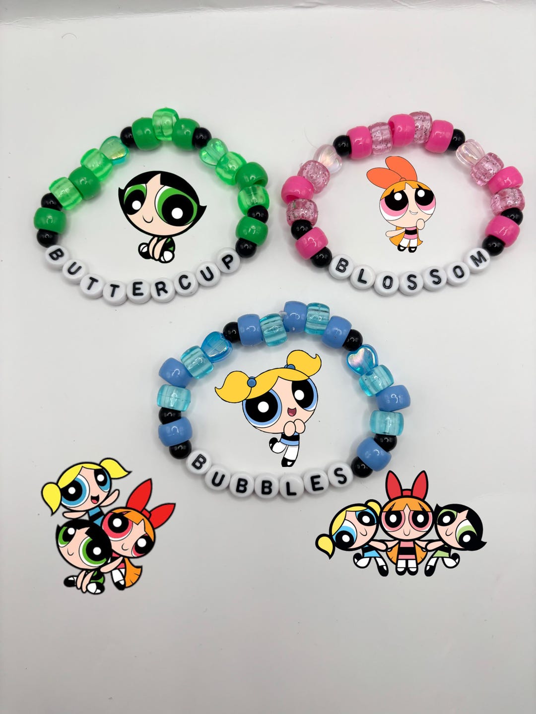 Powerpuff Girls Beaded Kandi Bracelets, Bubbles, Blossom, Buttercup - Etsy