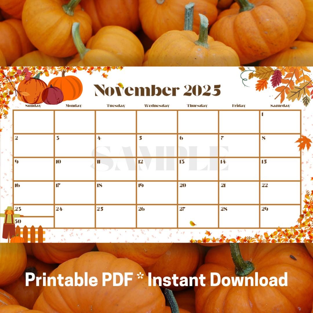 Printable November 2025 Calendar, PDF Instant Download, Aesthetic Fall ...