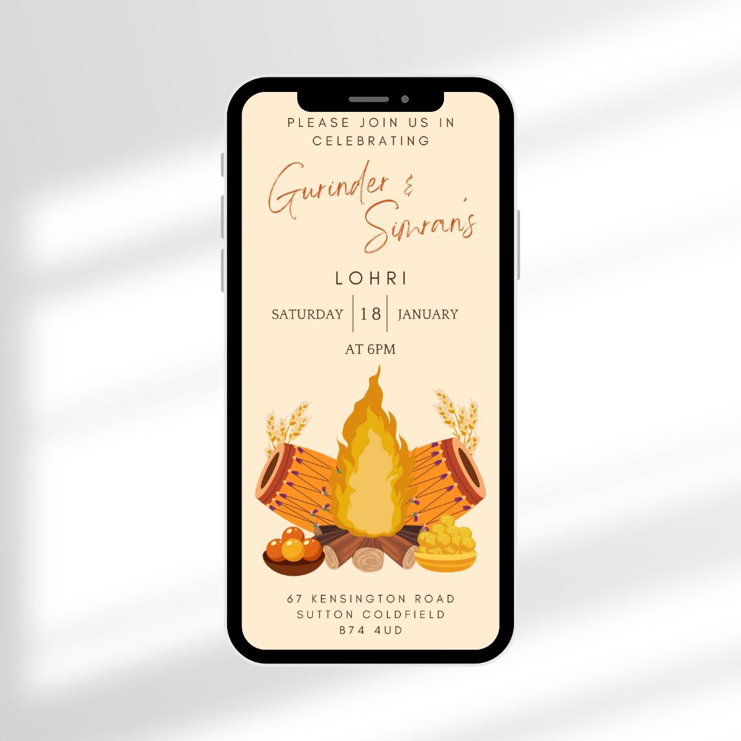 Lohri Invitation Card, Lohri Digital Invitation, Indian Party Invite ...