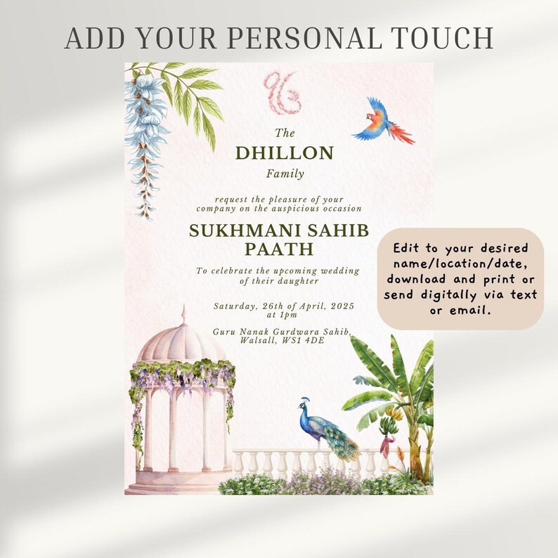 Sukhmani Sahib Paath Digital Invitation Card, Personalised Sikh Digital ...