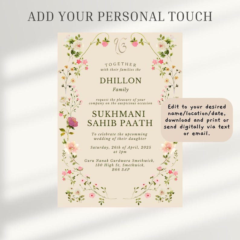 Sukhmani Sahib Paath Digital Invitation Card, Personalised Sikh Digital ...
