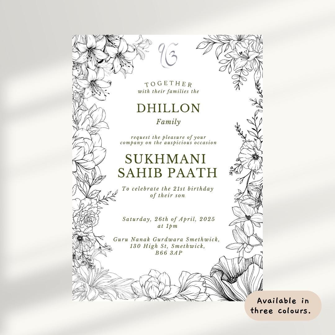 Sukhmani Sahib Paath Digital Invitation Card, Personalised Sikh Digital ...