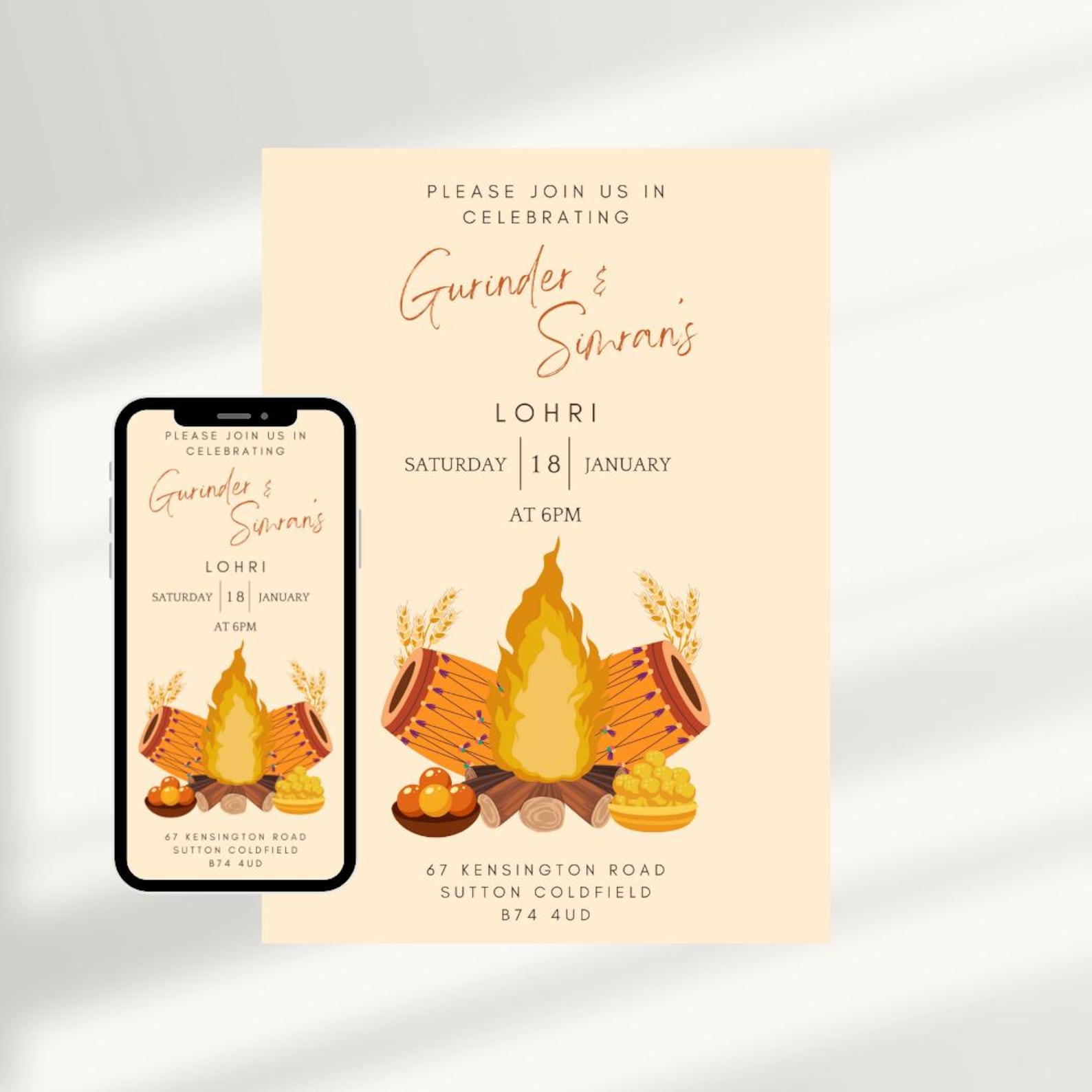 Lohri Invitation Card, Lohri Digital Invitation, Indian Party Invite ...