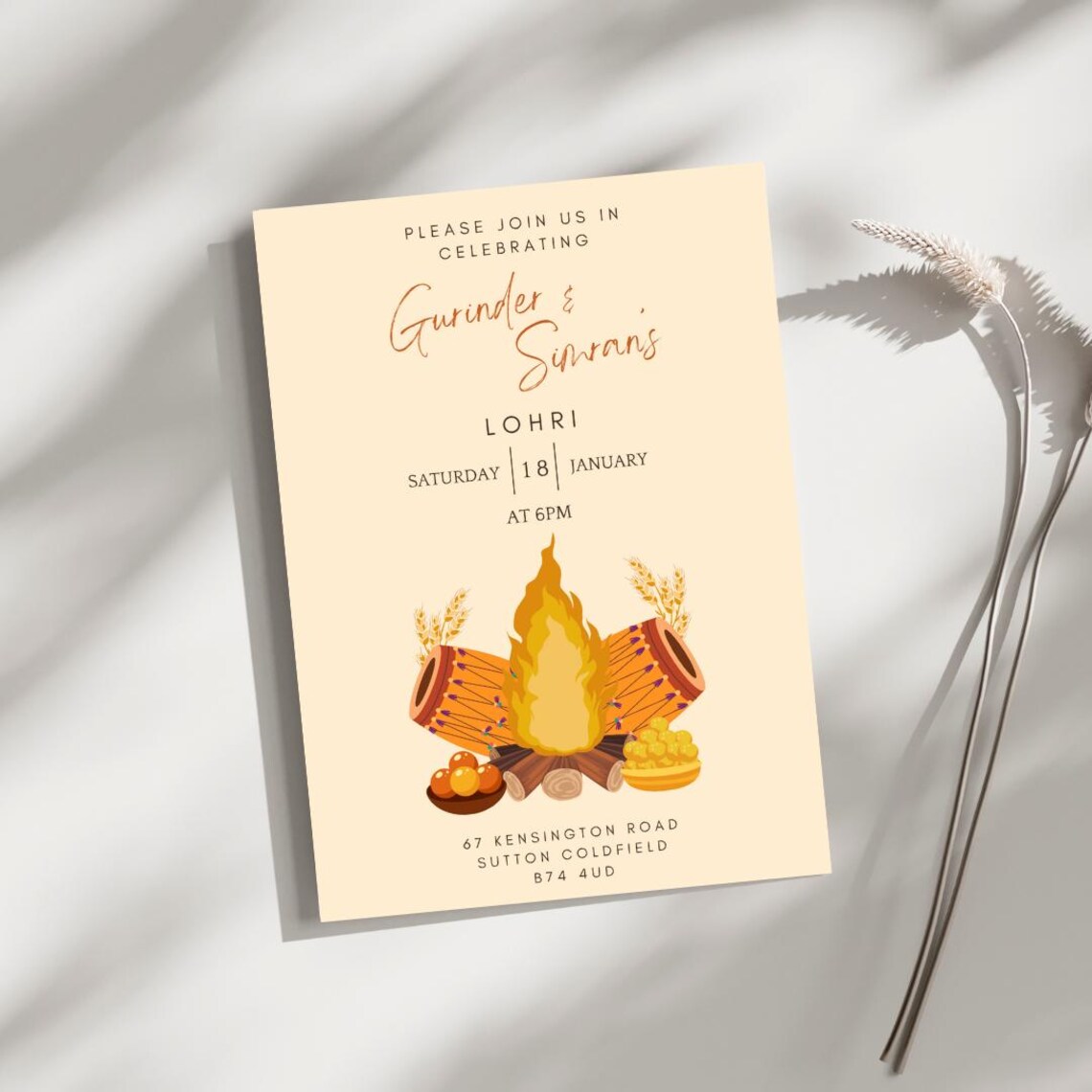 Lohri Invitation Card, Lohri Digital Invitation, Indian Party Invite ...
