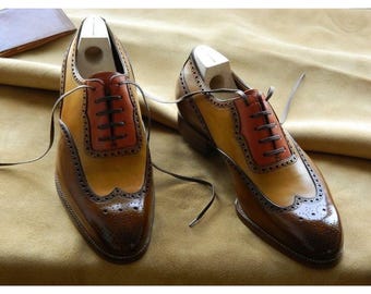 New Men's Fashion Bespoke Genuine Leather Wingtip Red Color Handmade ...