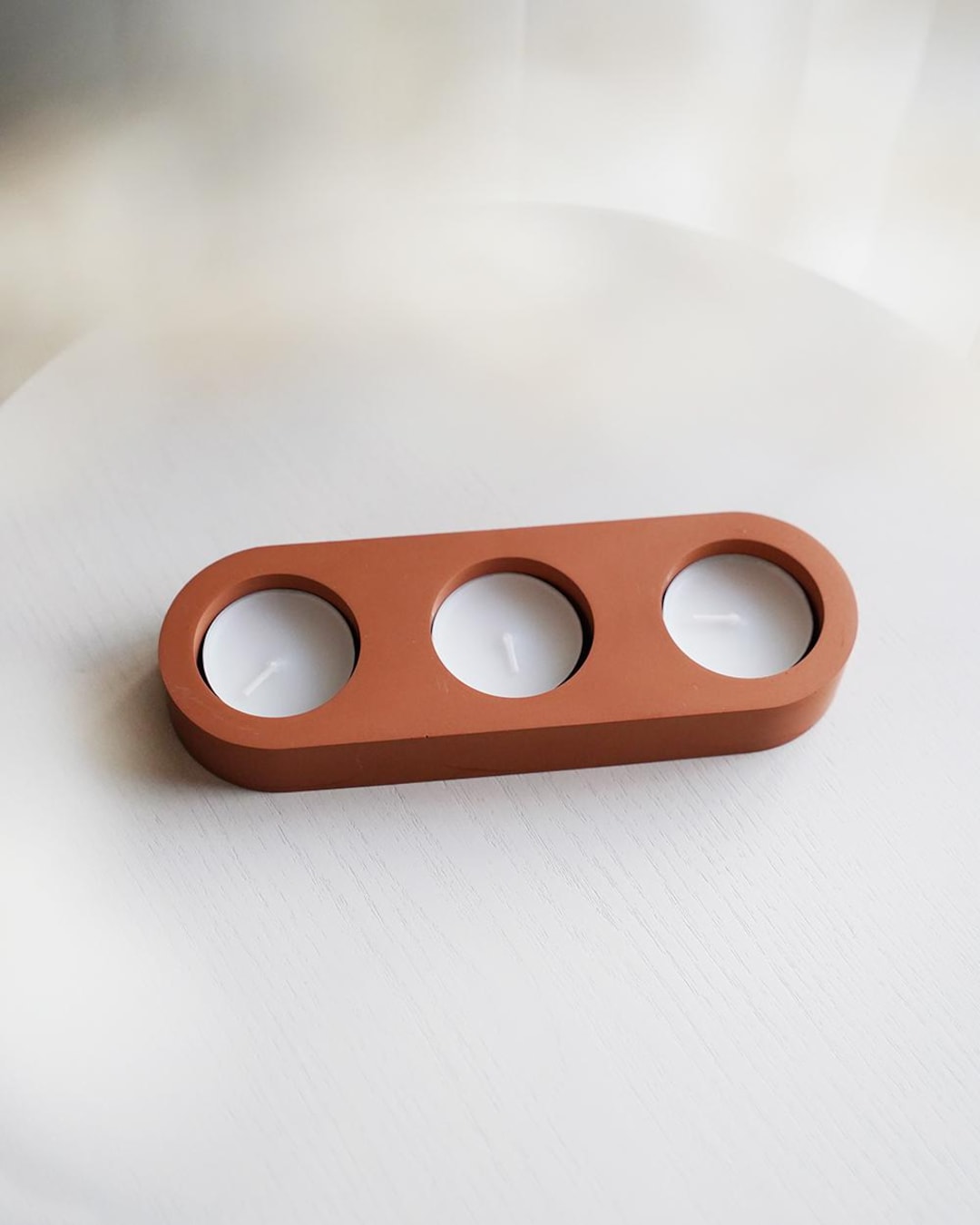 Modern Terracotta Tealight Candle Holder, Minimalist 3 Slot Candle Tray ...