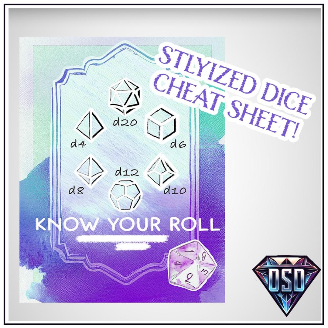 TTRPG Dice Sheet, Printable Colorful Dnd Dice Cheat Sheet - Etsy