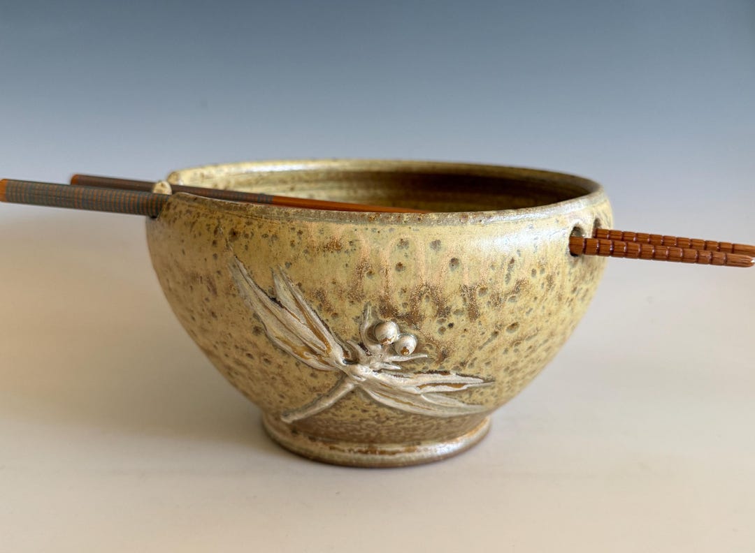 Handmade Pottery Ramen Bowl With Dragonfly Design and Chopsticks - Etsy