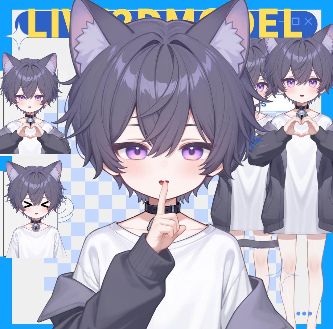 Live2d Model: Neko Purple Cat Boy – Vtuber Model FULLY RIGGED - Ready ...