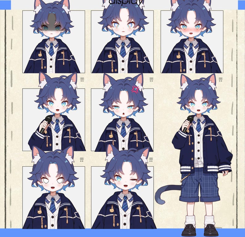 Live2d Model: Blue Cat Boy –vtuber Model FULLY RIGGED - Ready to Use ...