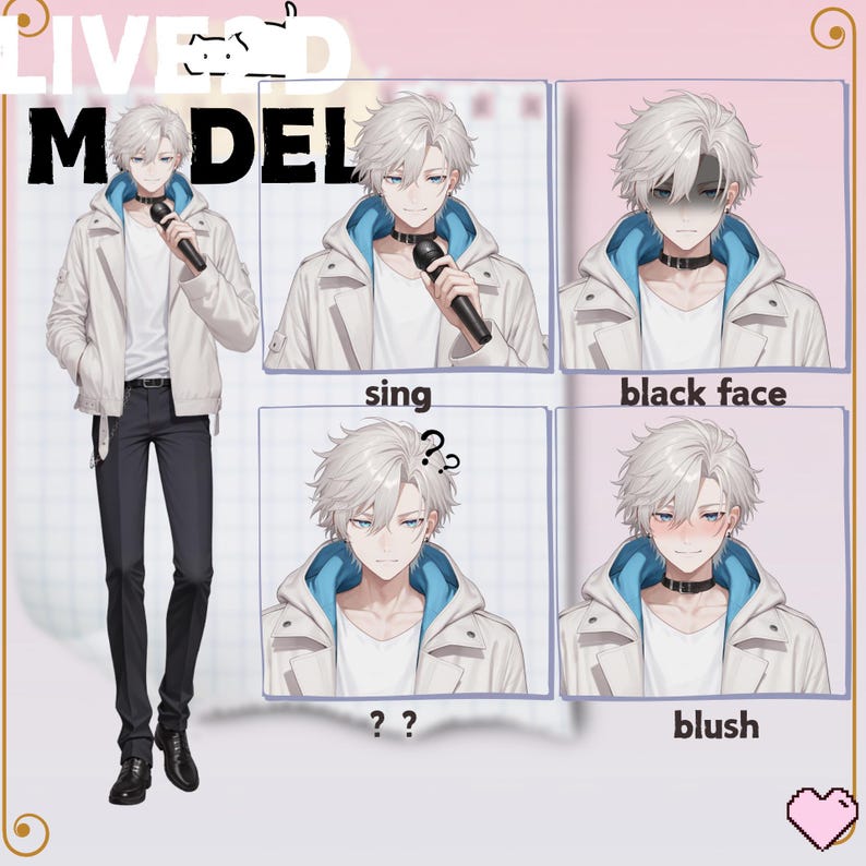Live2d Model: White Hair Jacket Trendy Man – Vtuber Model FULLY RIGGED ...
